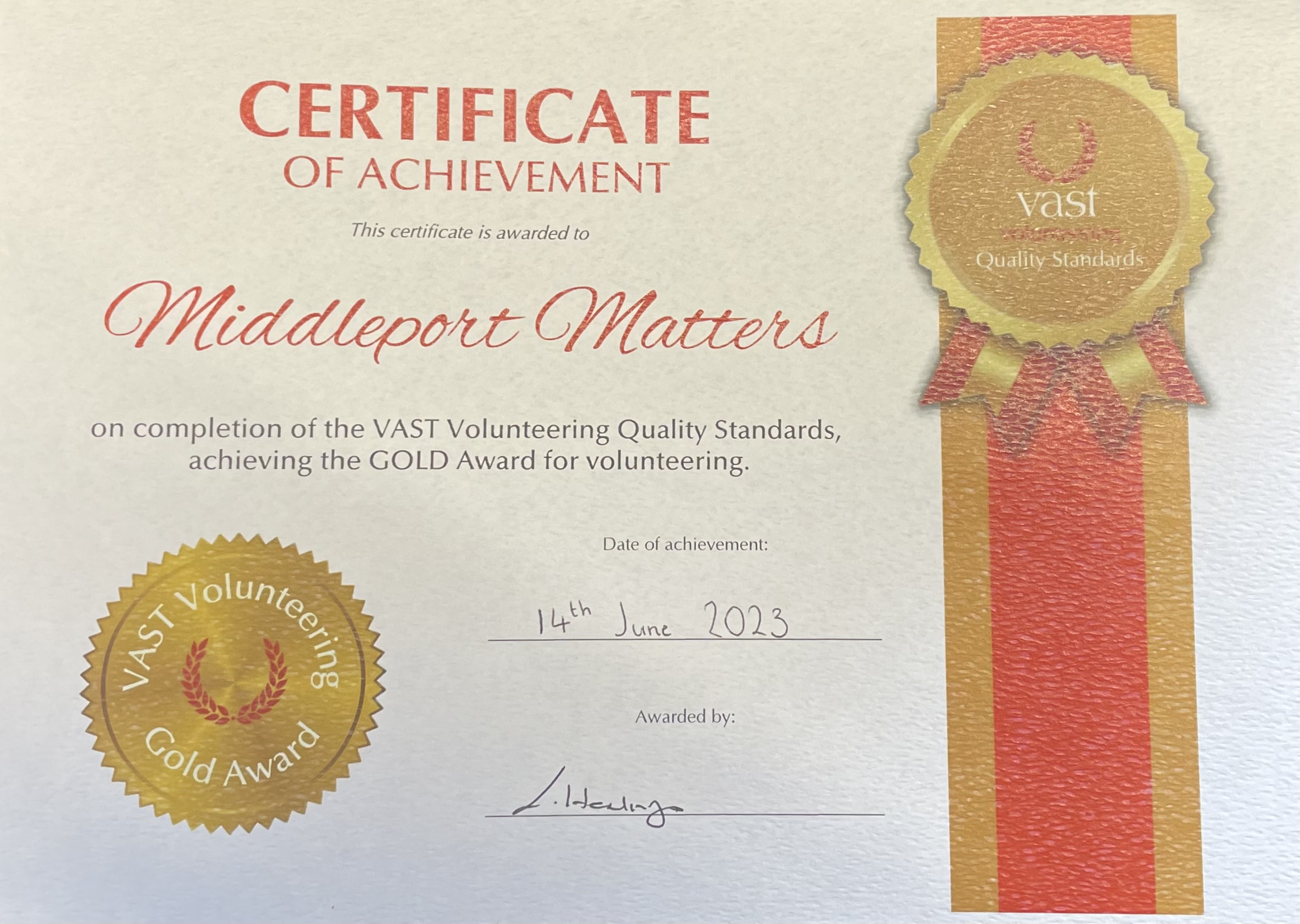 Middleport Matters achieves GOLD! - Middleport Matters